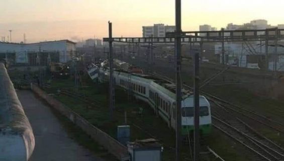 An ONCF train runs off its rails near Casa Port railway station after ...